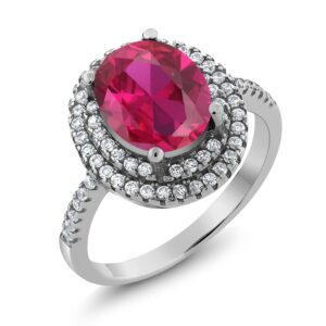 gem stone king 3.30 cttw red created ruby ring for women in 925 sterling silver | oval 9x7mm | available in size 5, 6, 7, 8, 9