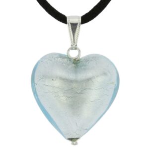 glassofvenice murano glass heart pendant - silver ice