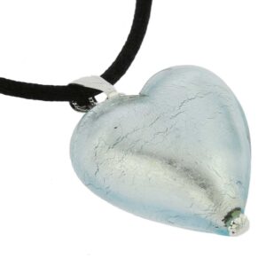 GlassOfVenice Murano Glass Heart Pendant - Silver Ice