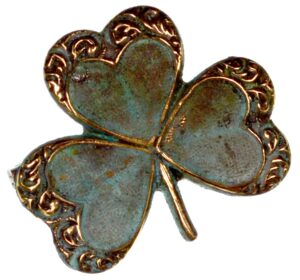 elaine coyne verdigris patina brass decorative shamrock pin