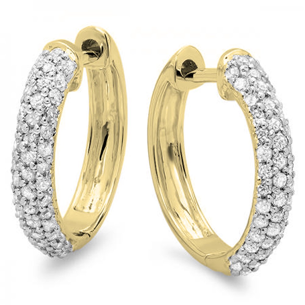 Dazzlingrock Collection 0.40 Carat (ctw) 18K Round Diamond Ladies Pave Set Huggies Hoop Earrings, Yellow Gold