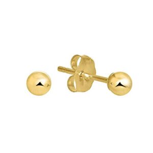 14k real yellow gold stud ball earrings, gold friction backs - 2 mm