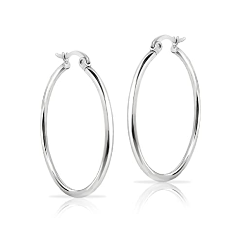 Hoops & Loops - Sterling Silver 30mm High Polished Click Top Hoop Earrings in Sterling Silver