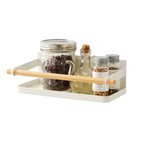 YAMAZAKI Storage Caddy Home Magnetic Steel + Wood | Spice Rack, One Size, White