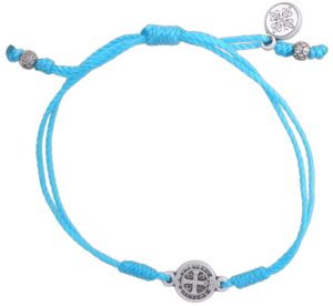 my saint my hero inspirational breathe bracelet, adjustable (silver plated medal on turqoise)