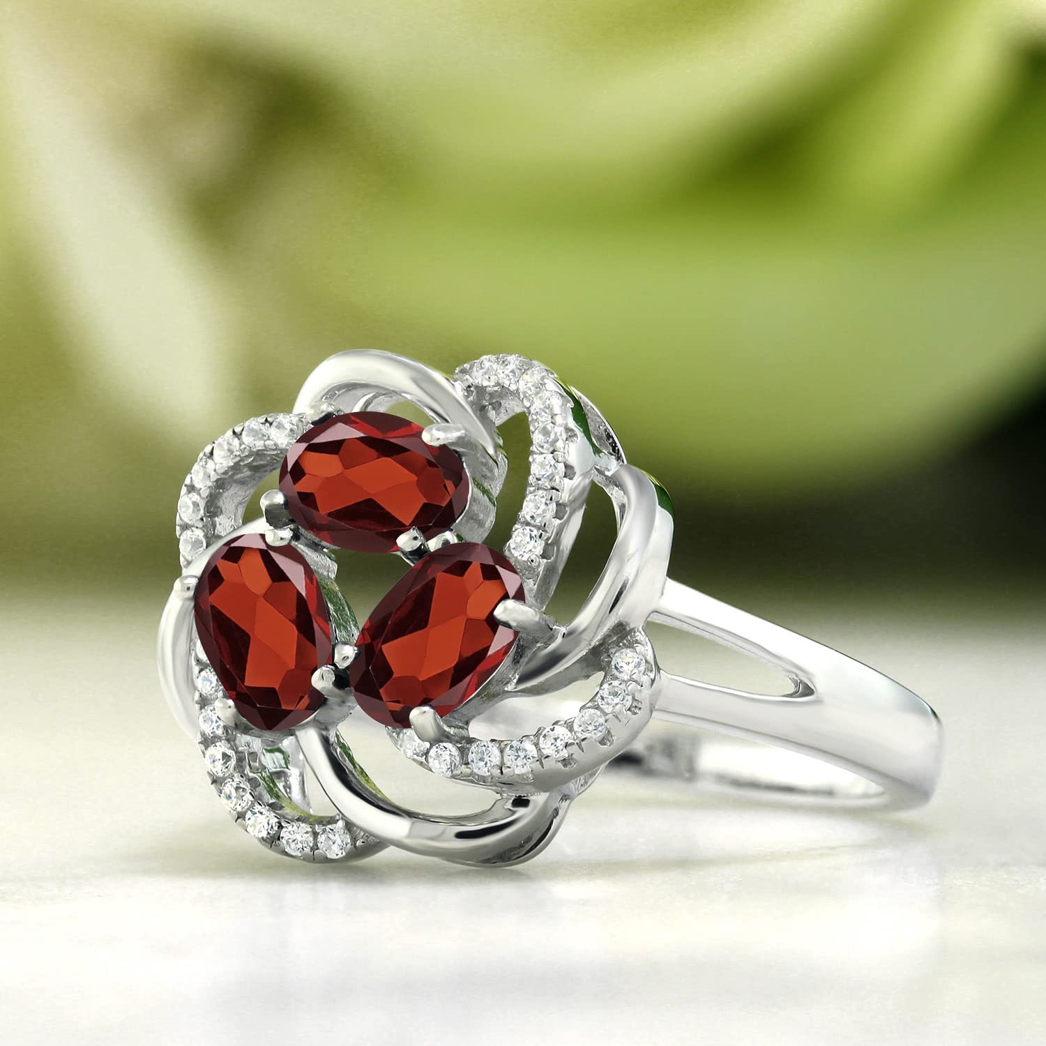 Gem Stone King 925 Sterling Silver Red Garnet Ring For Women (1.87 Cttw, Oval 6X4MM, Gemstone January Birthstone, Available In Size 5, 6, 7, 8, 9)