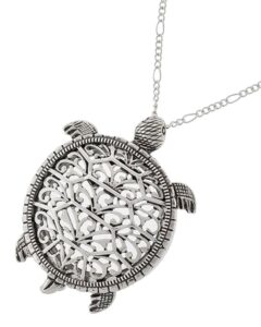 artisan owl sea turtle magnifier magnifying glass sliding top magnet pendant necklace, 30" (silver tone)