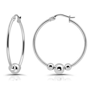 hoops & loops - sterling silver beaded ball click top hoop earrings in sterling silver