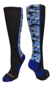 madsportsstuff digital camo shark socks over the calf (black/blue/white, small)