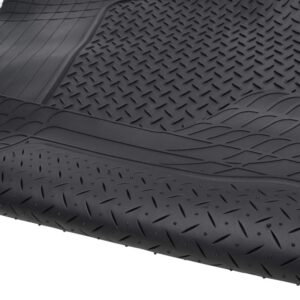 BDK Proliner All Weather Rubber Auto Floor Mats and Trunk Cargo Liner - Front & Rear Heavy Duty Set Fit for Car SUV Van and Truck, Black, 4 Pieces (Trim to Fit)