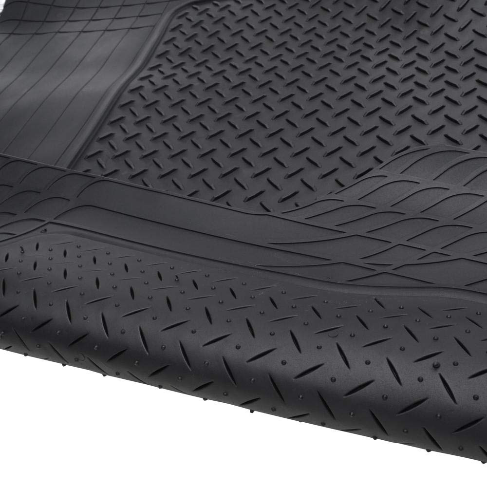 BDK Proliner All Weather Rubber Auto Floor Mats and Trunk Cargo Liner - Front & Rear Heavy Duty Set Fit for Car SUV Van and Truck, Black, 4 Pieces (Trim to Fit)