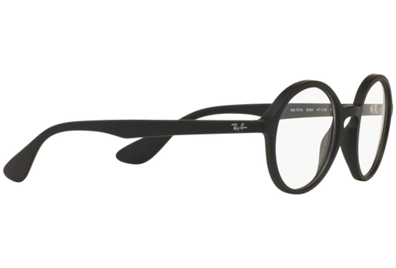 Ray-Ban RX7075 Round Prescription Eyeglass Frames, Rubber Black & Black/Demo Lens, 49 mm