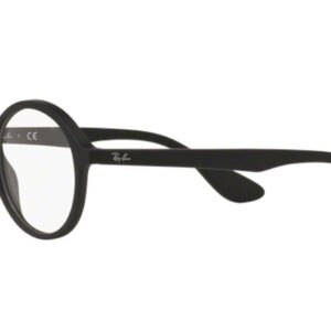 Ray-Ban RX7075 Round Prescription Eyeglass Frames, Rubber Black & Black/Demo Lens, 49 mm