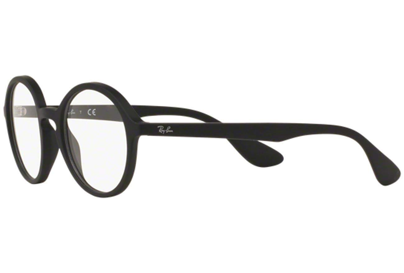 Ray-Ban RX7075 Round Prescription Eyeglass Frames, Rubber Black & Black/Demo Lens, 49 mm