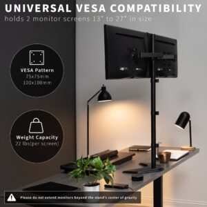 VIVO Dual 13 to 27 inch LED LCD Monitor Free-Standing Desk Stand, Holds 2 Screens, Heavy-Duty Fully Adjustable Arms with Max VESA 100x100mm, Extra Tall 40 inch Pole, Black, STAND-V012F