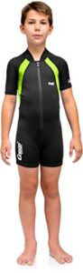 cressi kids swimsuit short sleeve, black/lime, l