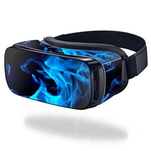 mightyskins skin compatible with samsung gear vr (original) cover wrap sticker skins blue flames