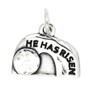 lgu sterling silver oxidized he has risen empty tomb of jesus charm