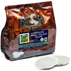 Baronet Coffee Pods [Organic Small Village-54 Pods] Single Cup Use Like Senseo Coffee Pods- 3 Bags of 18 Single Serve 8 Gram Pods, Regular Strength Soft Coffee Pods, Medium Roast [Organic Small Vill]