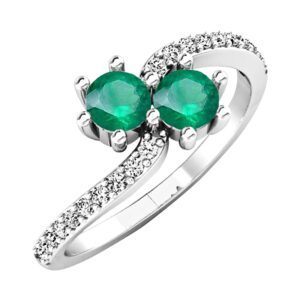 dazzlingrock collection round emerald & white diamond two stone swirl engagement ring in 14k white gold, size 7