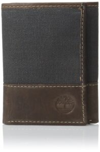 timberland men's canvas & leather trifold wallet, blue, one size