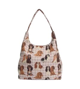 signare tapestry hobo shoulder bag slouch purse for women with cavalier king charles spaniel dog design (hobo-kgcs)