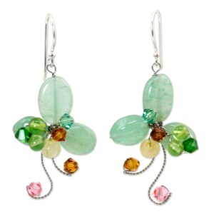 novica artisan handmade aventurine floral earrings multigemstone green thai artisan jewelry stainless steel sterling silver citrine peridot glass bead yellow pink dangle beaded thailand birthstone [2]