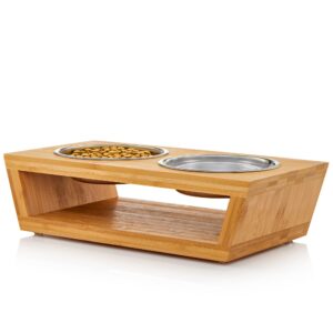 4” raised dog bowls for small dogs and cats. elevated dog bowl stand by pawfect pets. pet feeder comes with four stainless steel dog bowls