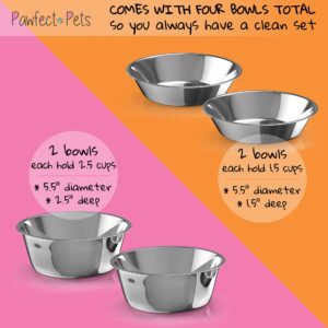 4” Raised Dog Bowls for Small Dogs and Cats. Elevated Dog Bowl Stand by Pawfect Pets. Pet Feeder Comes with Four Stainless Steel Dog Bowls