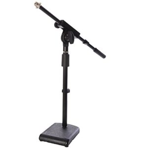 lyxpro kds-1 kick drum mic stand, low profile height adjustable microphone boom stand, weighted base, 3/8" and 5/8" threaded mounts for for kick drums, guitar amps, and desktop, black