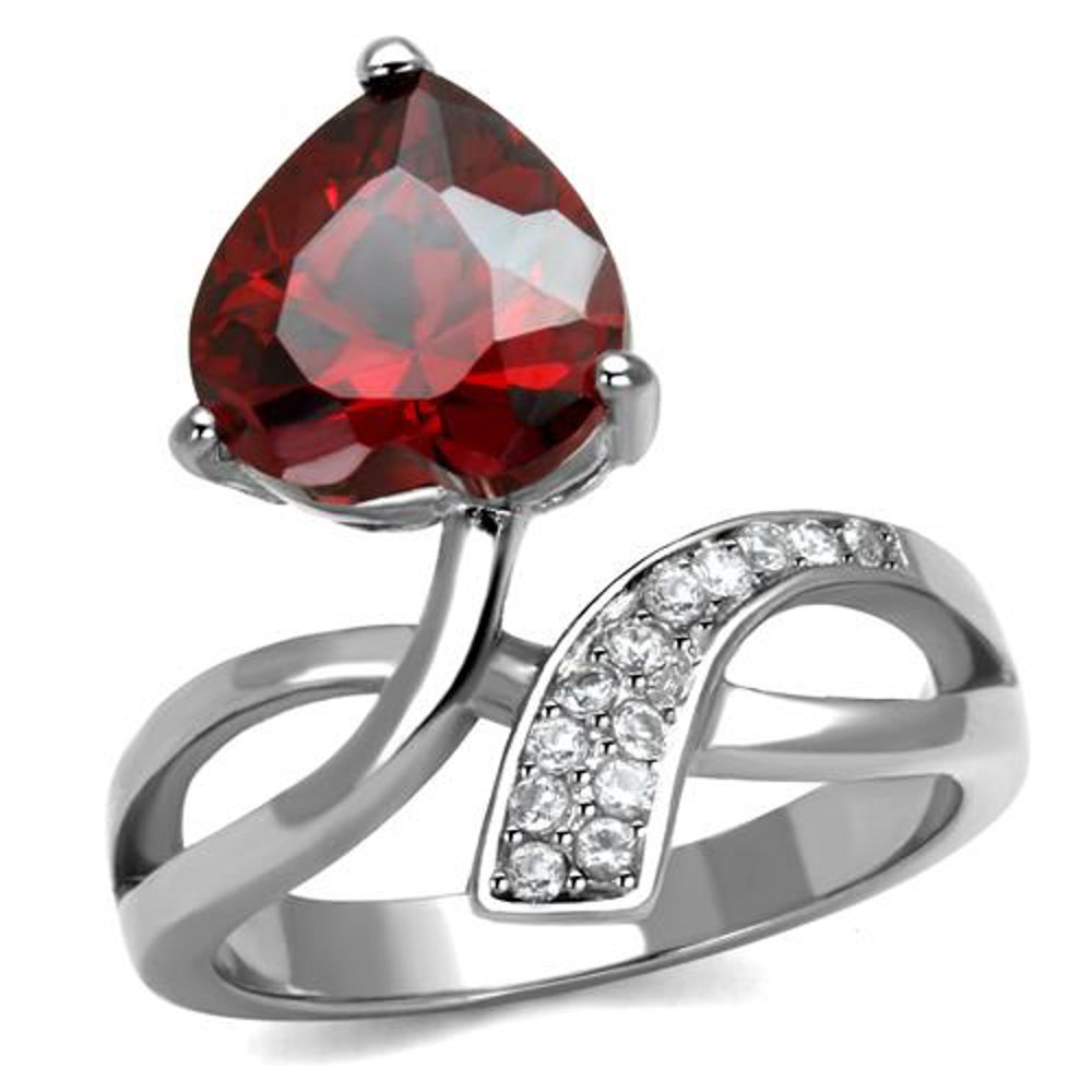 Marimor Jewelry 3.22 Carat Heart Shape Garnet Color Cubic Zirconia Stainless Steel Fashion Ring Women's Size 5