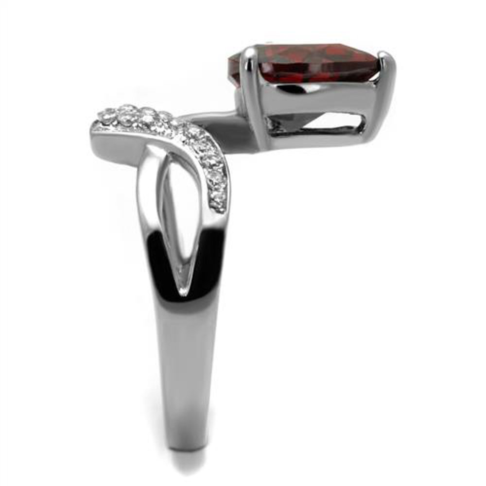 Marimor Jewelry 3.22 Carat Heart Shape Garnet Color Cubic Zirconia Stainless Steel Fashion Ring Women's Size 5