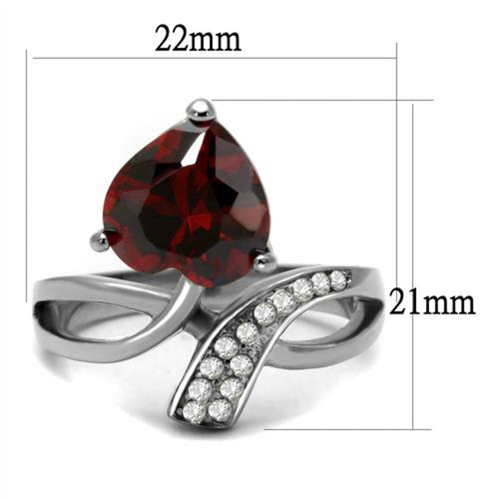 Marimor Jewelry 3.22 Carat Heart Shape Garnet Color Cubic Zirconia Stainless Steel Fashion Ring Women's Size 5