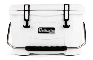 grizzly 20 cooler | 20 qt ice chest durable rotomolded insulated | made in usa | warranty for life | for beach boat camping fishing hunting | g20 | white