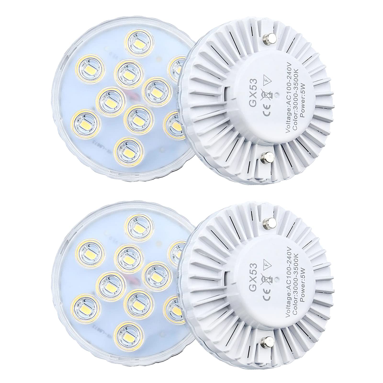 Bonlux Gx53 LED Bulb 5W, Gx53 LED Light Bulb Warm White Gx53 Under Cabinet Lights Gx53 LED Puck Light for Cabinet, Ceiling Lighting, Showcase, Exhibition, Shop Showroom Lighting (Pack of 4)