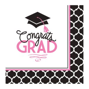 creative converting 36 count paper lunch napkins, glamorous grad, black/white/pink