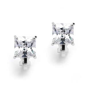 mariell 2 carat princess-cut cubic zirconia clip on earrings - genuine platinum plated clip-on studs