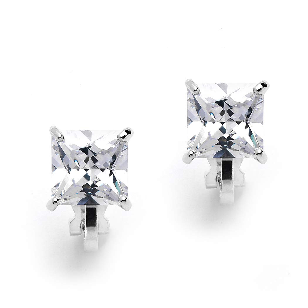 Mariell 2 Carat Princess-Cut Cubic Zirconia Clip On Earrings - Genuine Platinum Plated Clip-on Studs