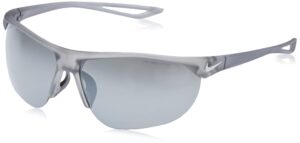 nike golf cross trainer sunglasses, matte crystal wolf grey/white frame, grey with silver flash lens