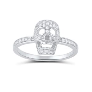 silvercloseout sterling silver micro pave cz skull ring - size 7