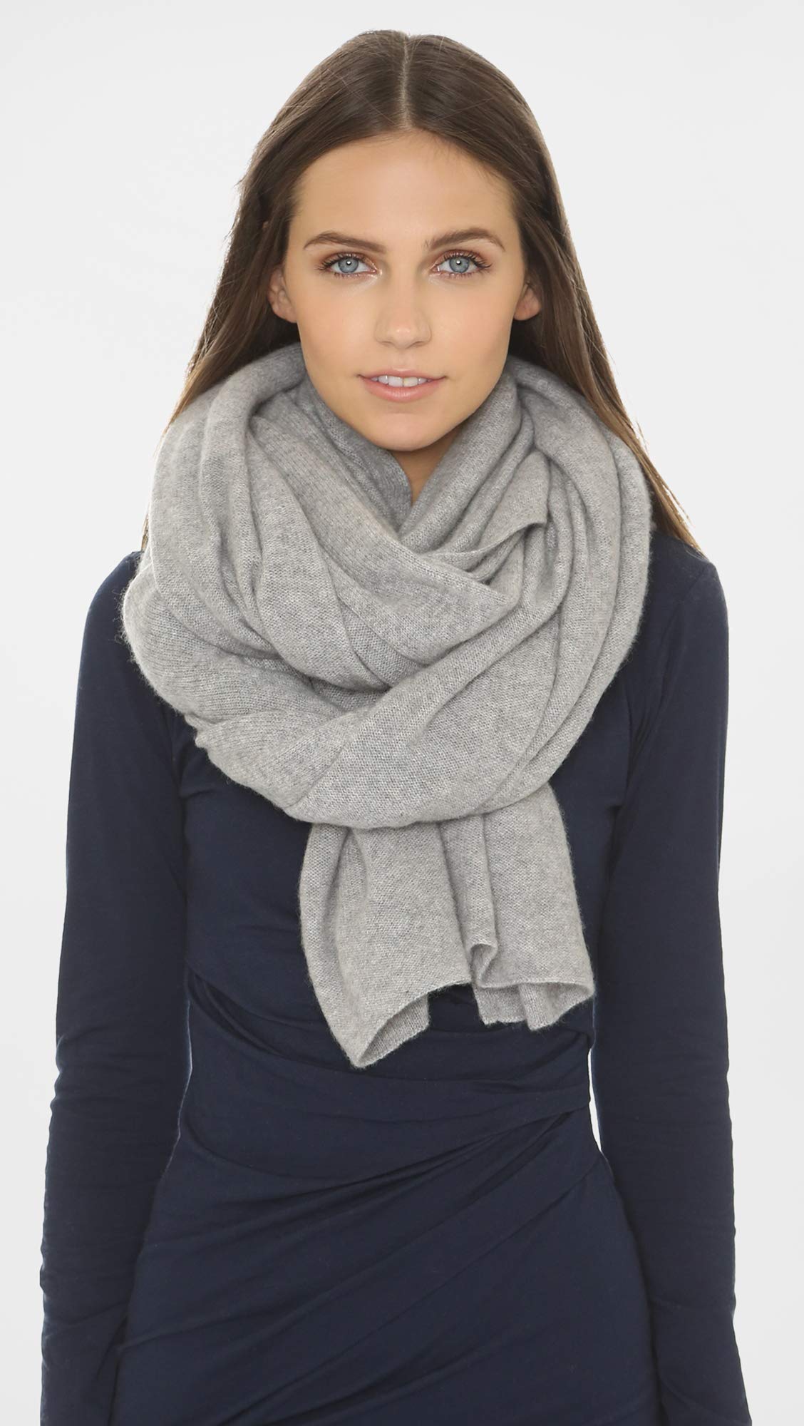 White + Warren Women's Cashmere Travel Wrap Scarf, Grey Heather, One Size