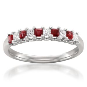 beyond brilliance 1/2 carat prong-set princess cut diamond & red ruby bridal wedding band ring in 14k white gold (h-i, i1-i2)