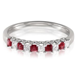 Beyond Brilliance 1/2 Carat Prong-Set Princess Cut Diamond & Red Ruby Bridal Wedding Band Ring in 14K White Gold (H-I, I1-I2)