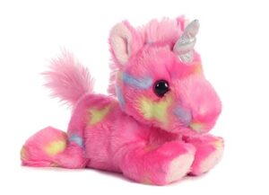 aurora® vibrant bright fancies™ jellyroll unicorn™ stuffed animal - eye-catching fun - delightful cuddles - pink 7 inches