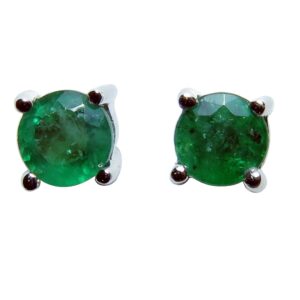 14k white gold round 4 prong genuine emerald stud earrings