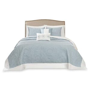 Madison Park Ashbury Bedspread Set - Luxury Textured Quilt, All Season, Large Lightweight Coverlet, Cozy Bedding, Matching Shams, Medallion Blue, Oversized King (120 in x 118 in)