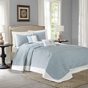 Madison Park Ashbury Bedspread Set - Luxury Textured Quilt, All Season, Large Lightweight Coverlet, Cozy Bedding, Matching Shams, Medallion Blue, Oversized King (120 in x 118 in)