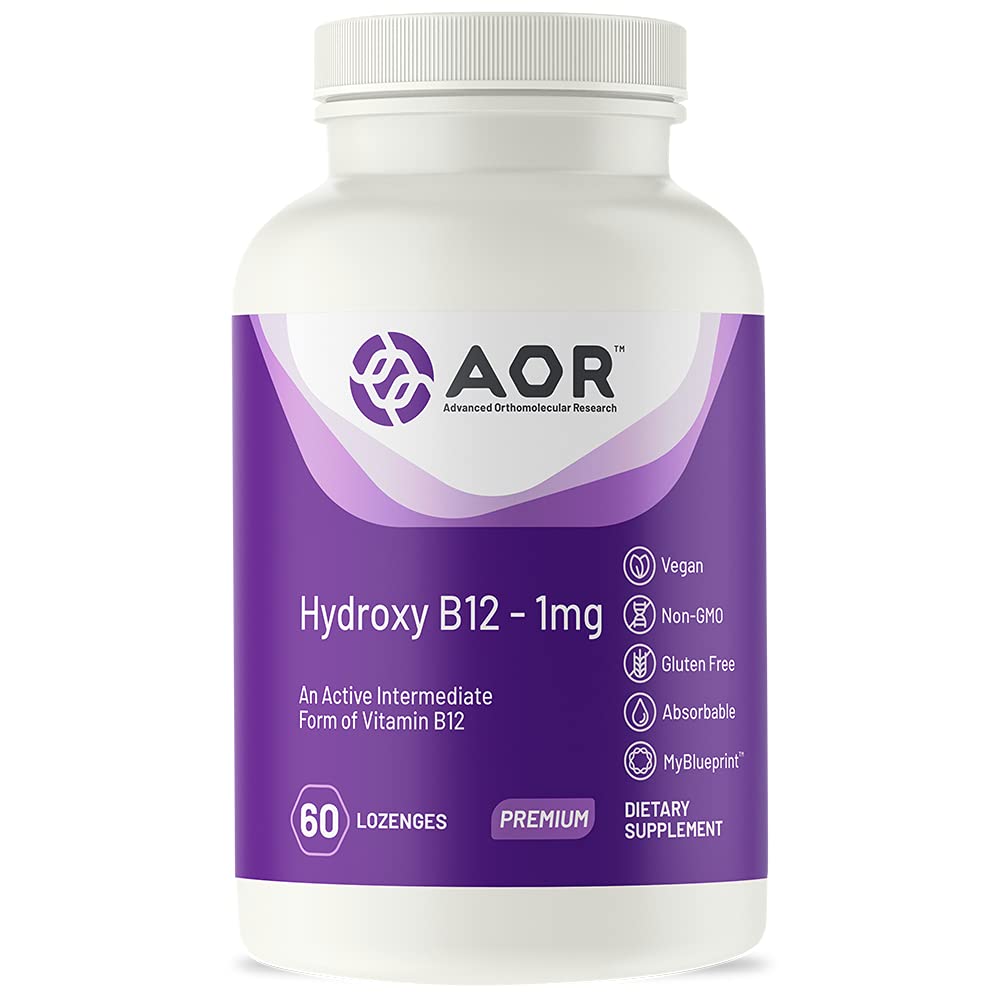 AOR, Hydroxy B12, Supports Cardiovascular Health, Nerve Function and Detoxification, Dietary Supplement, Vegan, 60 servings (60 lozenges)