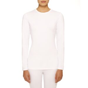 cuddl duds climateright women's stretch microfiber long sleeve crew top(white, medium)