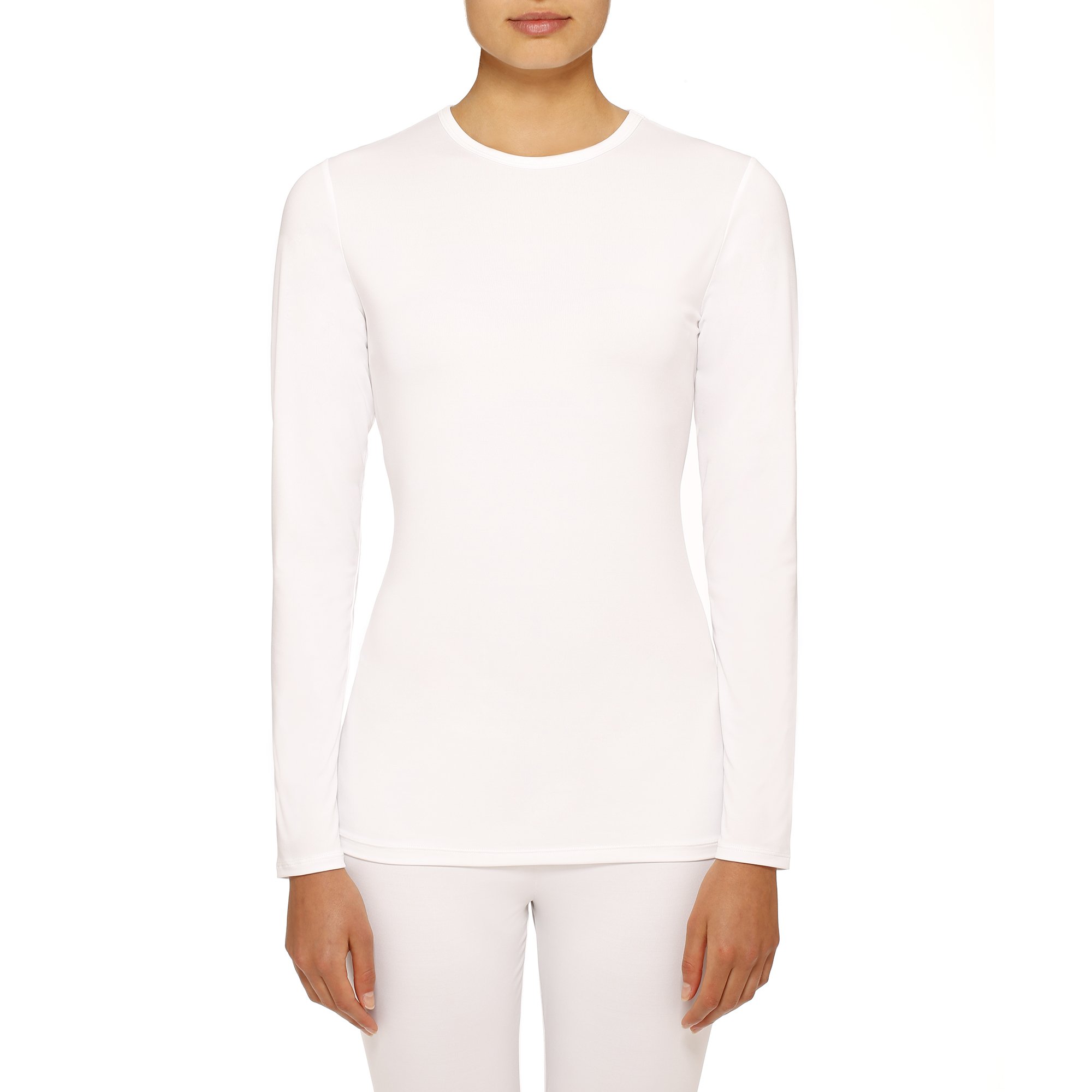 Cuddl Duds ClimateRight Women's Stretch Microfiber Long Sleeve Crew Top(White, Medium)